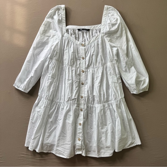 Zara | Dresses | Zara Square Neck Tiered Poplin Mini Dress | Poshmark